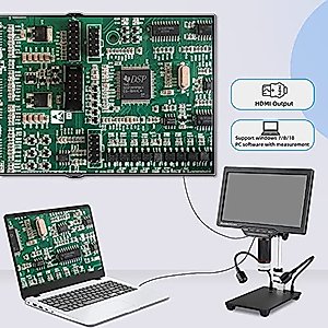 Soldering Microscope, 10.1-inch LCD Digital Microscope Coin Microscope, Compatible with Windows/OS/TV, Supports 1080P Video Record, HDMI Digital Microscope for Adults with Station, 32GB TF Card