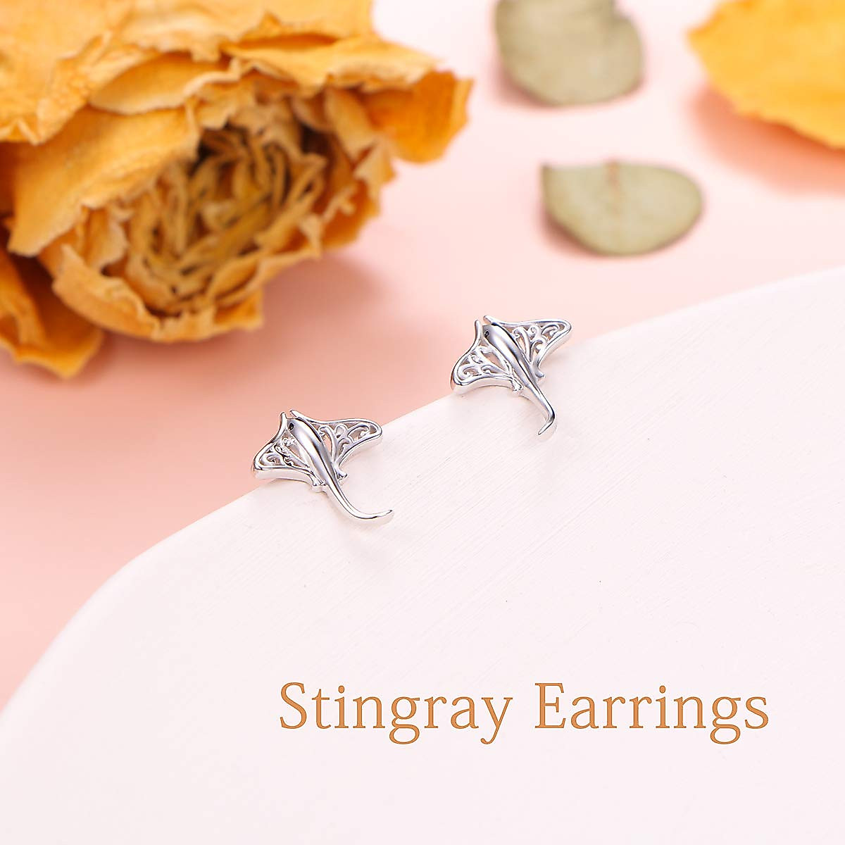 Stingray Stud Earrings Sterling Silver Manta Ray Fish Sea Animal Jewelry Birthday Gift for Sea Lover Women