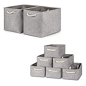 Bidtakay Baskets Set Fabric Storage Bins-Grey Bundled Baskets of 2 Large Baskets 16" X 11.8" X 11.8" + 6 Small Baskets 11.8" X 7.8" X 5"