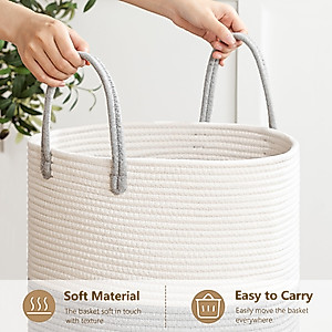 UBBCARE Tall Cotton Rope Laundry Hamper 15 x 20 inches, Large Grey Laundry Basket with Handles, Woven Storage Blankets Basket, Dirty Clothes Hamper for Living room, Bedroom