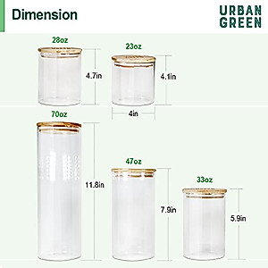 Urban Green Glass Storage Container Bamboo Lids, Glass Airtight Canisters sets, Glass Jar with Lids, Food Jars, Pantry Organization and Storage Containers, Spice Jars, Flour Canisters of 6