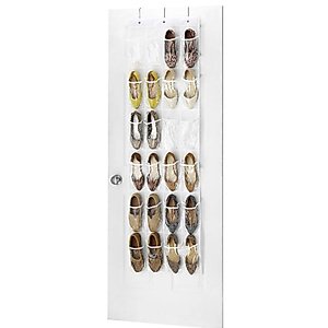Jkhome Over The Door Hanging Shoe Organizer Rack Holder Home Non-woven Transparent Storage Bag 24 Pockets With 3 Hooks (White)