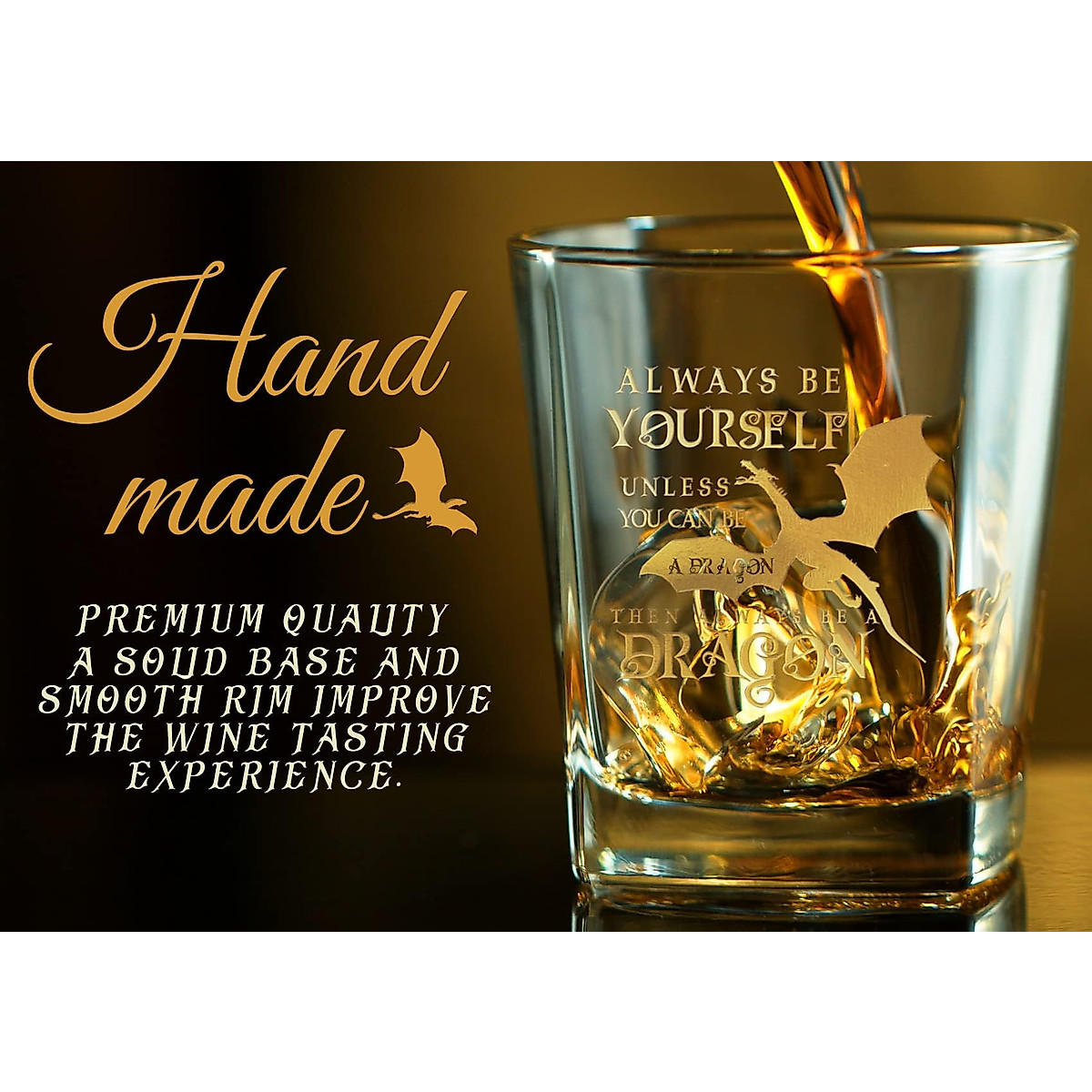 Onebttl Dragon Gifts, Dragon Whiskey Glass for Men, Dragon Lover Gifts, Always Be Yourself Unless You Can Be A Dragon, Gifts for Boyfriend, Coworker, Friends, Son (8.5oz/245ml)