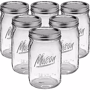 Bedoo 6 Pack 32 oz Mason Jars with Wide Mouth Airtight Lids and Bands, Clear Quart Mason Jars for Preserving, Meal Prep, Overnight Oats, Canning, Fermenting, Pickling, Party Favors