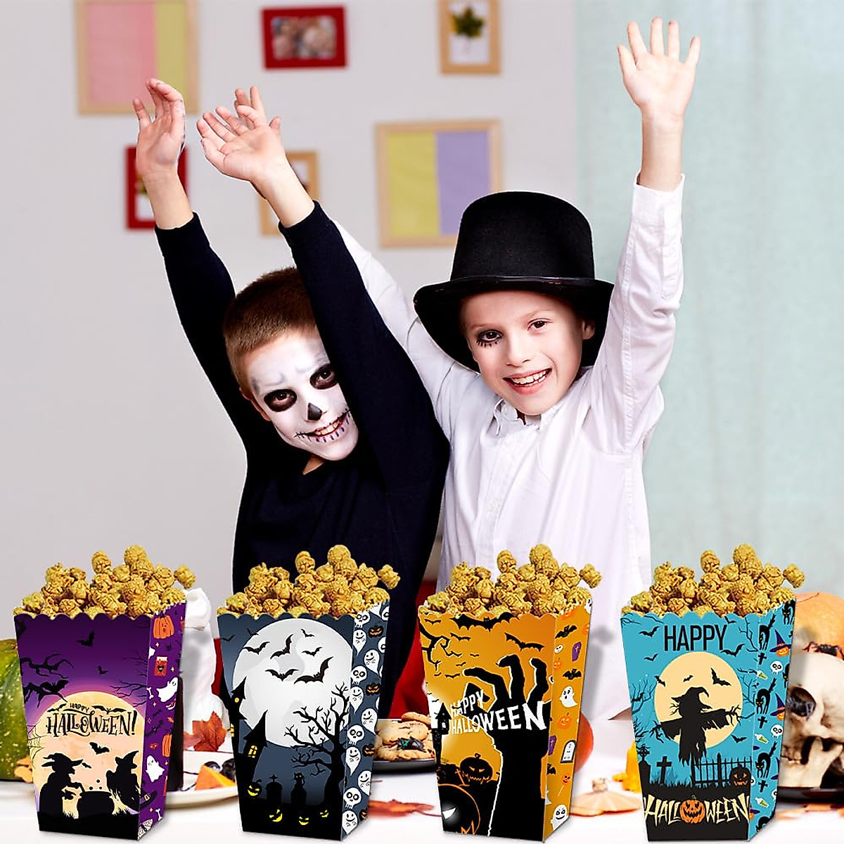 12 Pieces Halloween Popcorn Box Halloween Party Favor Snack Treat Boxes Candy Cookie Container Decorations Gifts for Kids Adults Halloween Party Favor Supplies