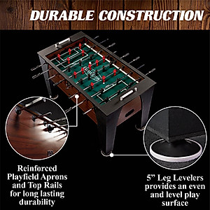 Soccer Foosball Table and Balls Set for Adults, Kids - Indoor Arcade Football Game Room Furniture 58 in Robot Style Players Bead Style Scorers Accessories Included, Brown Black