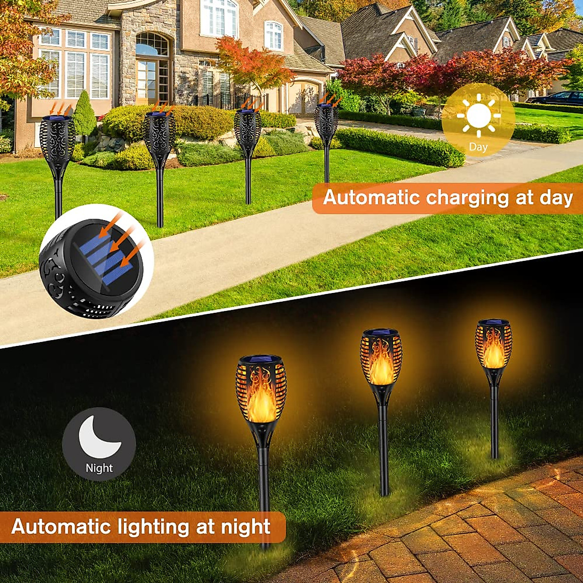 Arrinew Upgraded Outdoor Solar Torch Lights, 33 LED Solar Light Torches with Dancing Flickering Flame, Waterproof Landscape Decoration Lights for Garden Pathway Yard Patio Driveway (4 Pack)