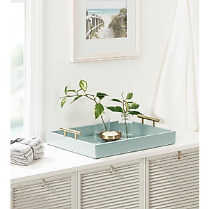 Kate and Laurel Lipton Decorative Modern Rectangular Tray, 17 x 12, Spa Blue and Gold, Chic Serving Tray for Storage, Organization, and Display