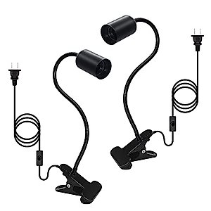 2PCS Clip Desk Lamp Holder, 9mm Flexible Aluminum Wire Neck Clip on Light, Adjustable Gooseneck E26/E27 Lamp Socket Clamp Desk Lamps, Clamp Reading Light Bulb for Reptiles Plant Grow Aquarium Light