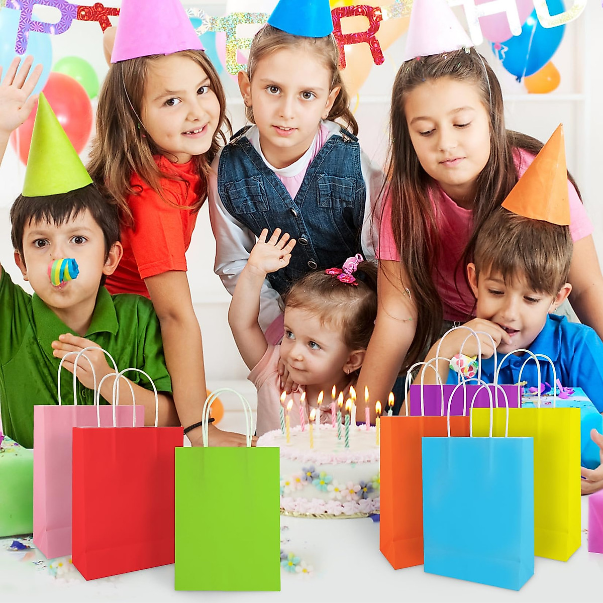 YADIAN 10 Pieces Kraft Paper Party Favor Gift Bags with Handle, Orange Small Size Gift Bags for Christmas, Birthday, Wedding and Party Celebrations