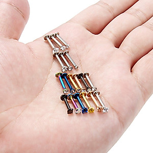 Hoeudjo Mix Color CZ Internally Threaded 14G Monroe Lip Ring Labret Stud Tragus Nail Forward Helix Earring Stud Piercing Jewelry for Women Men 10mm 3 8 inch Silver-Tone Rose Gold Black Flat Back