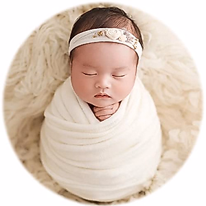 Zeroest Newborn Photography Wrap Newborn Photoshoot Props Boys Girls Newborn Posing Backgroud Stretch Knit Blanket for Baby Photo Prop (White, Small)