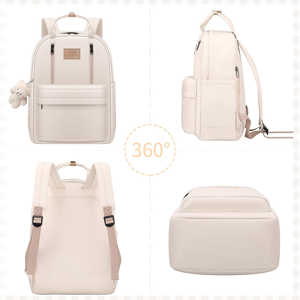 GAXOS Cute Backpack for School White Preppy Bookbags for Teen Girls Travel Aesthetic Backpack Women