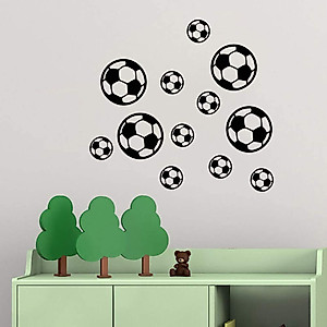 LZYMSZ 12PCS Soccer Ball Football Wall Decal Sticker, Removable Soccer Wall Decoration, Available in 2 Sizes DIY Sticker Mural Sets for Kids Rooms Bedroom Living Room Playroom Soccer Fans Home Decor