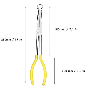 3-piece 11 Inch Long Reach Long Nose Pliers 25 degrees plier, circle plier,work for Mechanics Technicians and Contractors Work with Delicate or Difficult-to-Reach Pieces Milled-Jaws Steel Needle Nose