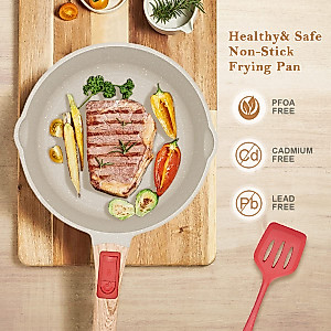 Bobikuke 5 Pcs Nonstick Deep Frying Pan Set with Removable Handle, 8"&9.5" &11" Granite Coating Non stick Skillets Cookware Set with Universal Lid, Oven& Dishwasher Safe (White)