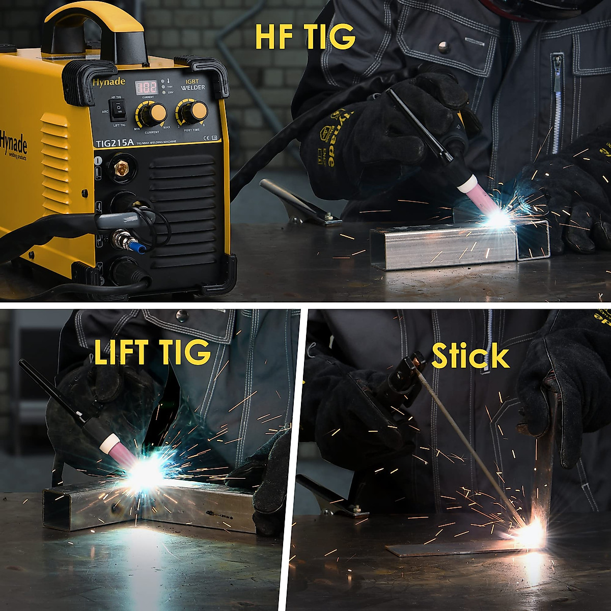 hynade Tig Welder TIG215A, HF ARC/TIG/Stick TIG Welders 215 Amp 110/220V Dual Voltage TIG Welding Machine