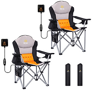 Nice C Outdoor Heated Chair, Heated Camping Chair, Folding Chair, Beach Chair, Wide&Thick Padding, Heavy Duty Cooler, Carry Bag, Cupholder & Side Pockets, 10000mAh Power Bank Included (2 Pack)