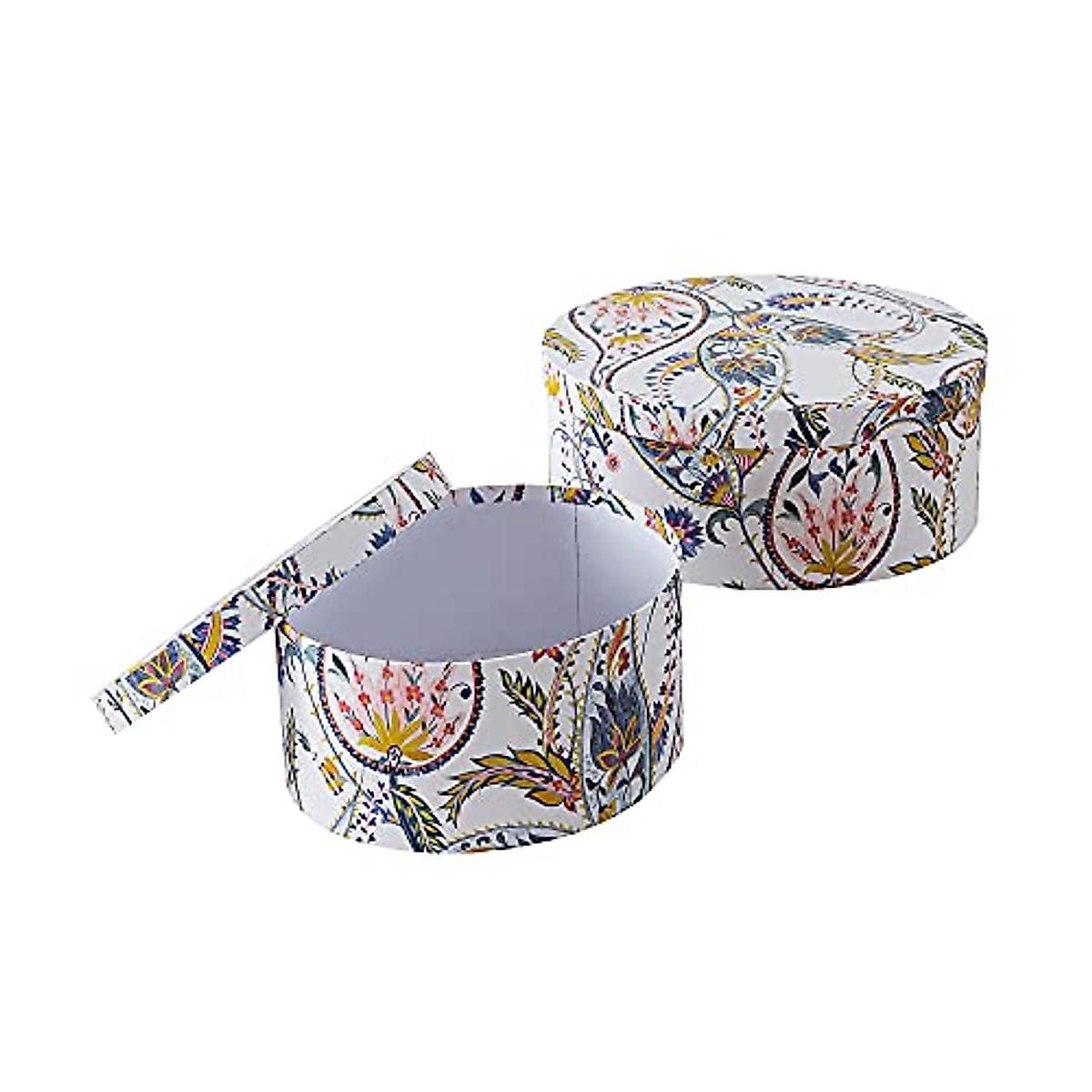 Soul & Lane Decorative Cardboard Storage Boxes with Lids, Paisley Charm - Set of 2: Floral Keepsake Boxes for Women, Oval Nesting Gift Boxes, Paperboard Pretty Storage Boxes for Shelves