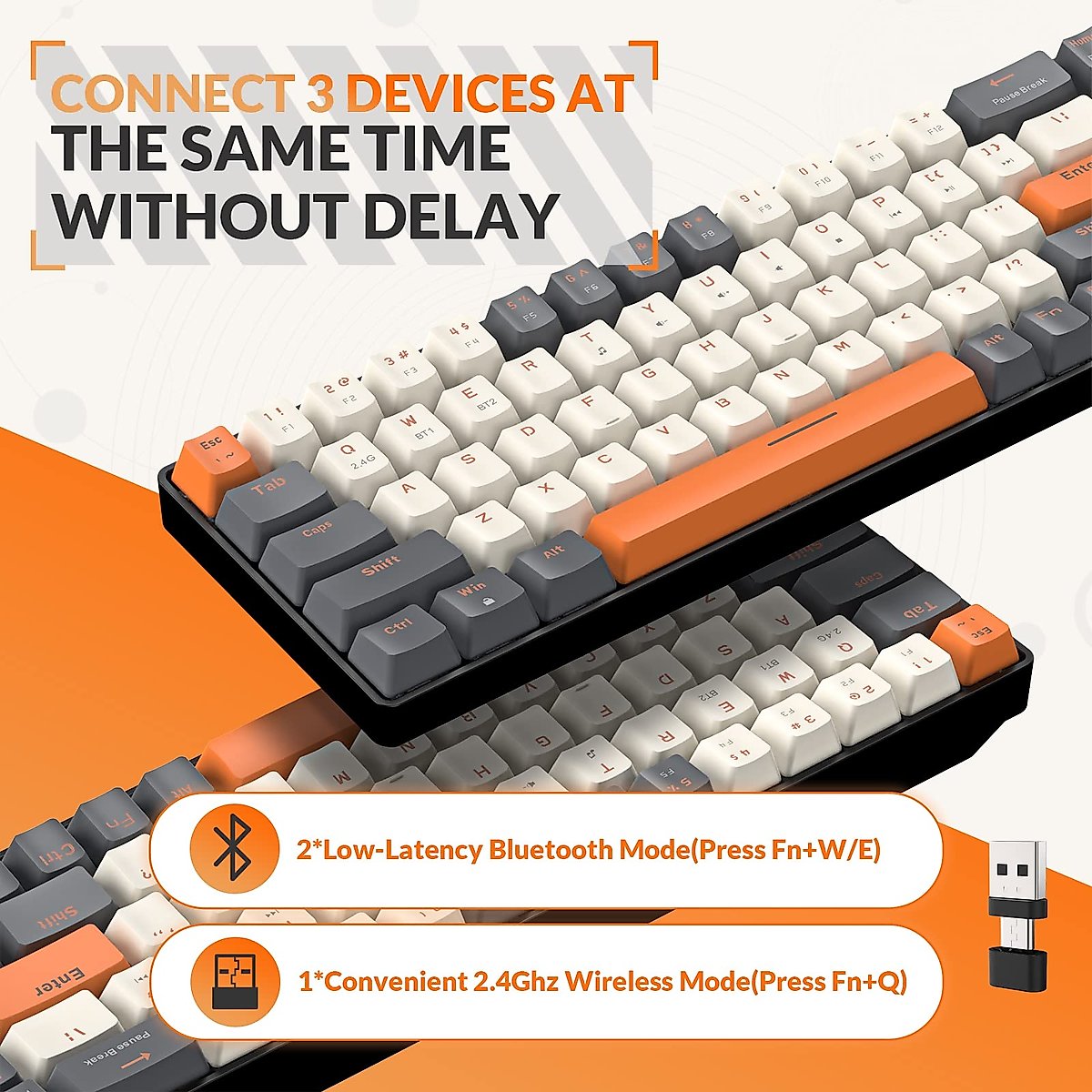 MAGIC-REFINER RK68 60% Wireless Mechanical Keyboard, Bluetooth 5.0/2.4GHz with Dual Mode 2-in-1 Receiver, Compact 68-Key Hot Swappable Gaming Keyboard, Linear Red Switch for PC Mac Xbox Smartphone
