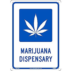 NMC M485AB Notice – Marijuana Dispensary Sign - 10 in. x 14 in. Aluminum Notice with Graphic, Blue Text on White Base
