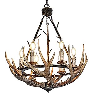 Antler Chandelier Lighting with 6 Lights, Resin Deer Antler Chandelier Light Fixtures Rustic Style for Living Room, Dining Room, Hallway