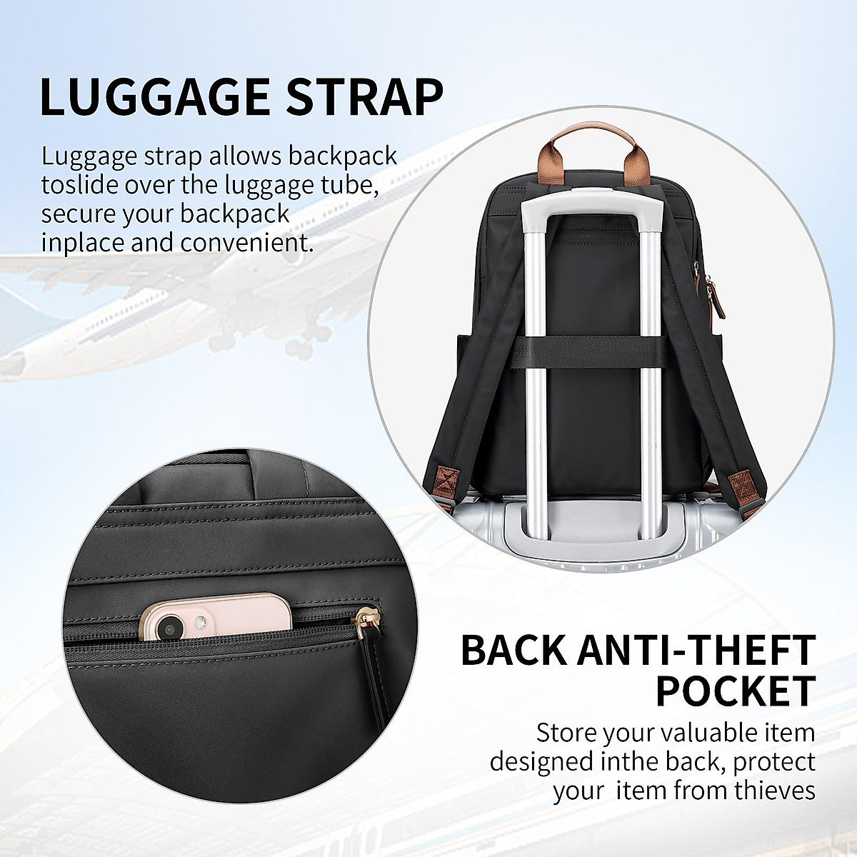 GOLF SUPAGS Laptop Backpack for Women Work Travel Backpacks Computer Bag Casual Daypack Fits 14 Inch Notebook (Black)