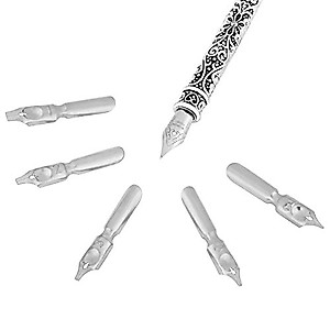 FTVOGUE English Calligraphy Retro Carved Feather Dip Quill Pen Writing Set Stationery Gift Box with 5 Nibs and 1 Ink Bottle(Black)