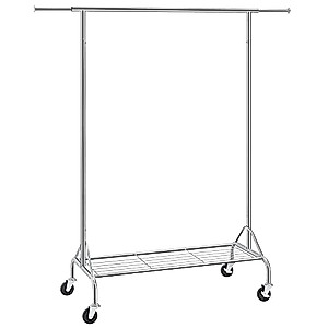 SONGMICS Heavy Duty Metal Clothes Rail with Shoes Shelf, Maximum Load of 50 kg, one Rod, Silver