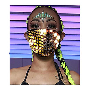 Barode Sparkly Sequins Mask Gold Crystal Face Cover Cotton Masquerade Masks Halloween Party Nightclub Face Masks Covering for Women and Girls (Gold)