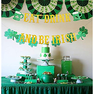 Weimaro Eat Drink and Be Irish Banner, Glittery St. Patrick’s Day Decorations, Happy St Patricks Day Banner Decorations, St Patricks Day Bar Pub Decor, Funny St Patty’s Day Party Decorations Supplies