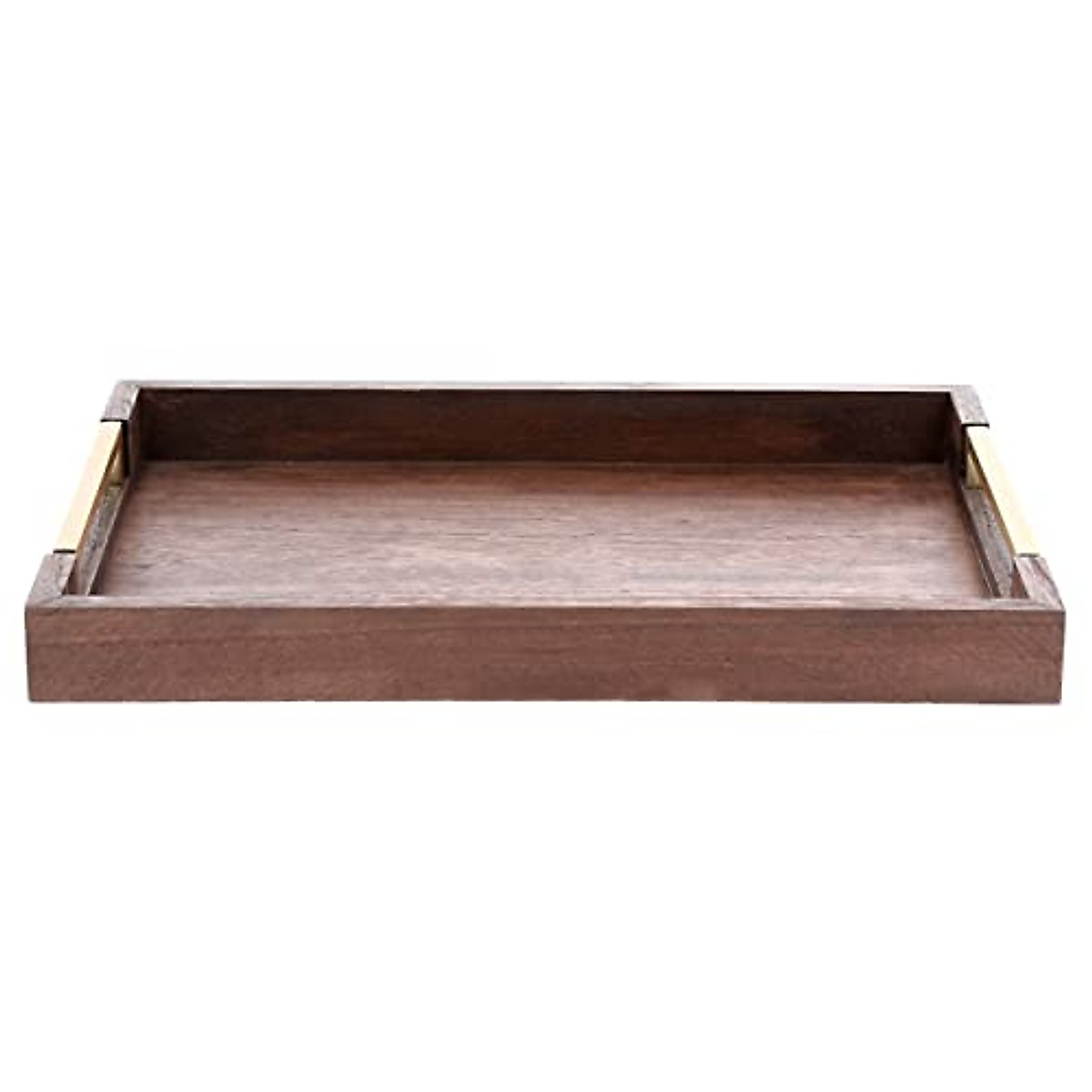 Wooden Coffee Table Serving Tray - Decorative Ottoman Tray for Living Room, Beautiful Home Decor, Perfect for Serving Food or displaying Household Items. Walnut and Gold Brass. by Harry & Melinda.
