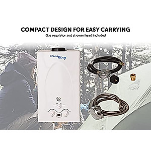 Flame King Portable Tankless Water Heater Propane Gas 10L 2.64 GPM at 68,000 BTU, Outdoor Instant Hot Water Shower for RV, Camping, Farm, Cabins