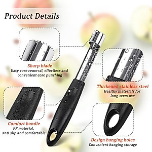 2PCS Apple Cupcake Corer, Fruit Vegetable Core Remover, Profession Healthy Stainless Steel Apple Remover Household Kitchen Tool for Fuji, Pears, Bell Peppers - Black