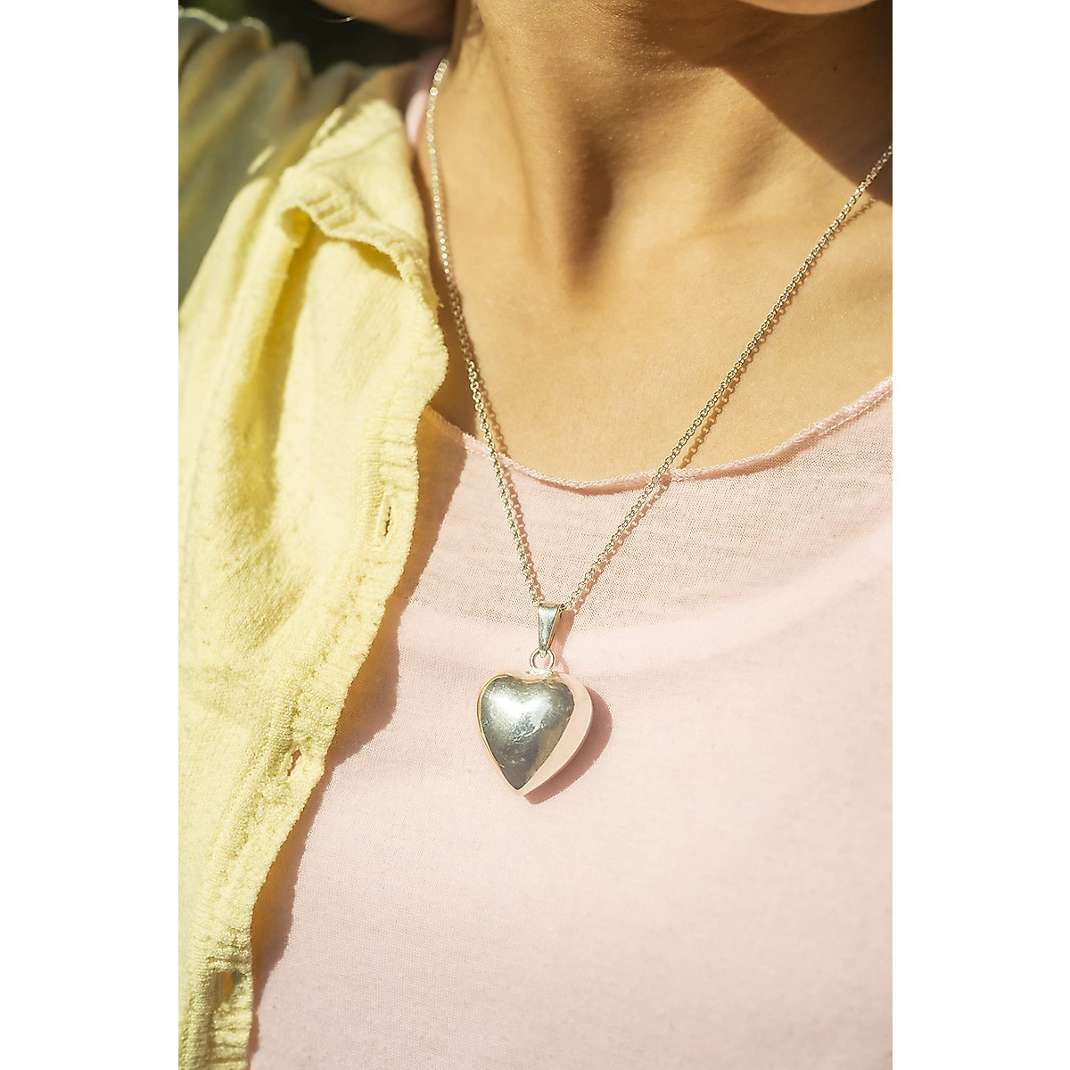 Stimm Silver Heart Necklace, with Chime, Anxiety Relief Stress Relief Jewelry Teens Adults, Fidget Necklace Women