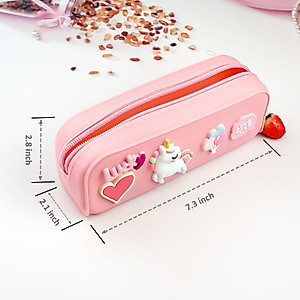 Wonhibo Cute Pencil Case Pouch Bag for Girls Women, Pink Aesthetic Kawaii Silicone Pen Holder Makeup Bag Brush Organizer Bag