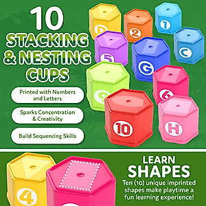 CoolToys Stack n' Sort Baby Toddler Learning Toys, 3 Developmental Educational Game Set, Nesting & Stacking Cups, Shape & Color Sorting Stackable Wooden Pieces, Montessori Wooden Puzzle, Jungle Theme