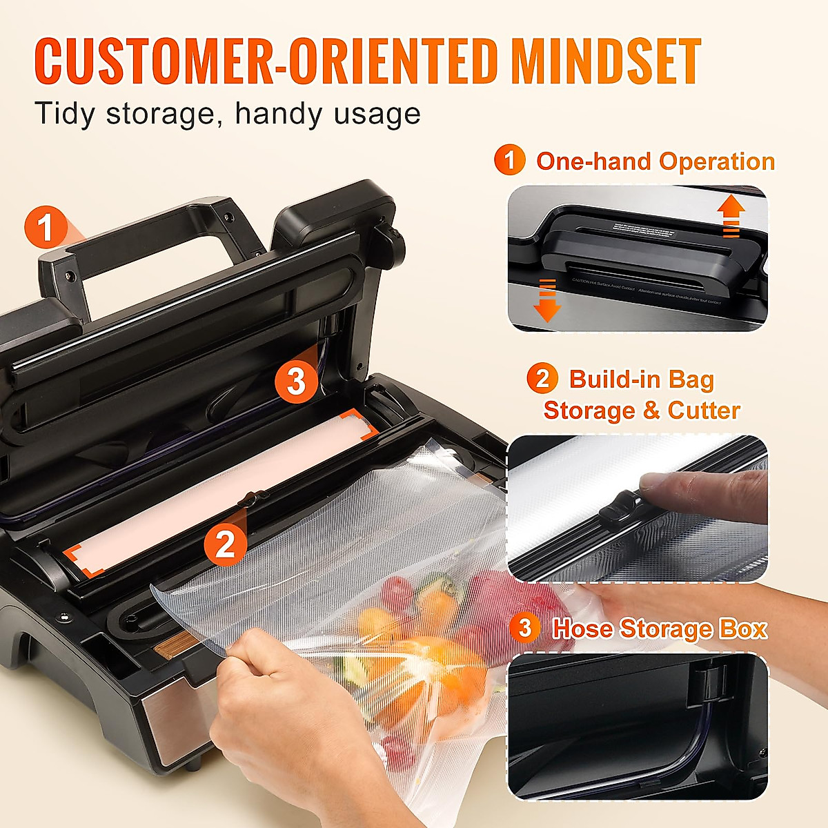 VEVOR Vacuum Sealer Machine, Food Sealer Machine，Dry and Moist Food Storage, Automatic and Manual Air Sealing System with Built-in Cutter, with Seal Bag， External Hose 90Kpa 130W Powerful Dual Pump