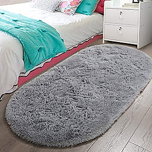 LOCHAS Fluffy Carpet Soft Gray Bedroom Rug Throw Carpets Modern Shaggy Area Rugs for Bedroom Bedside Girls Kids Children Home Decor 2.6' x 5.3'