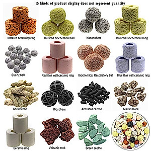 Mei Ting Aquarium Filter Media Bio Balls Ceramic Rings 15 in 1 Fish Tank Pond Filter Ceramic Filter Ring 500g Mesh Bag with Zipper × 2 Packs