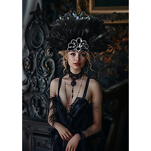JEGERMIG Black Feather Sequin Headwear Carnival Headpiece Showgirl Cosplay Accessories for Women