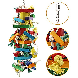 Wontee Bird Toys Parrot Chewing Toys Wood Blocks Tearing Toys for Parakeet Cockatiel Sun Conure African Grey Indian Ringnecks Small and Medium Sized Birds (Large)