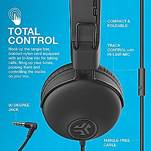 JLab Studio On-Ear Headphones | Wired Headphones | Tangle Free Cord | Ultra-Plush Faux Leather with Cloud Foam Cushions | 40mm Neodymium Drivers with C3 Sound | Black