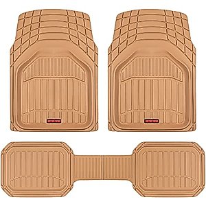 Motor Trend 943-BG FlexTough Defender Car Floor Mats -Next Generation Deep Dish Heavy Duty Contour Liners for Car SUV Truck & Van-All Weather Protection, Trim to Fit Most Vehicles Beige