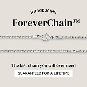 KISPER 24k White Gold Rope Chain Necklace –Thin, Dainty, White Gold Plated Stainless Steel Jewelry for Women & Men with Lobster Clasp, 18"
