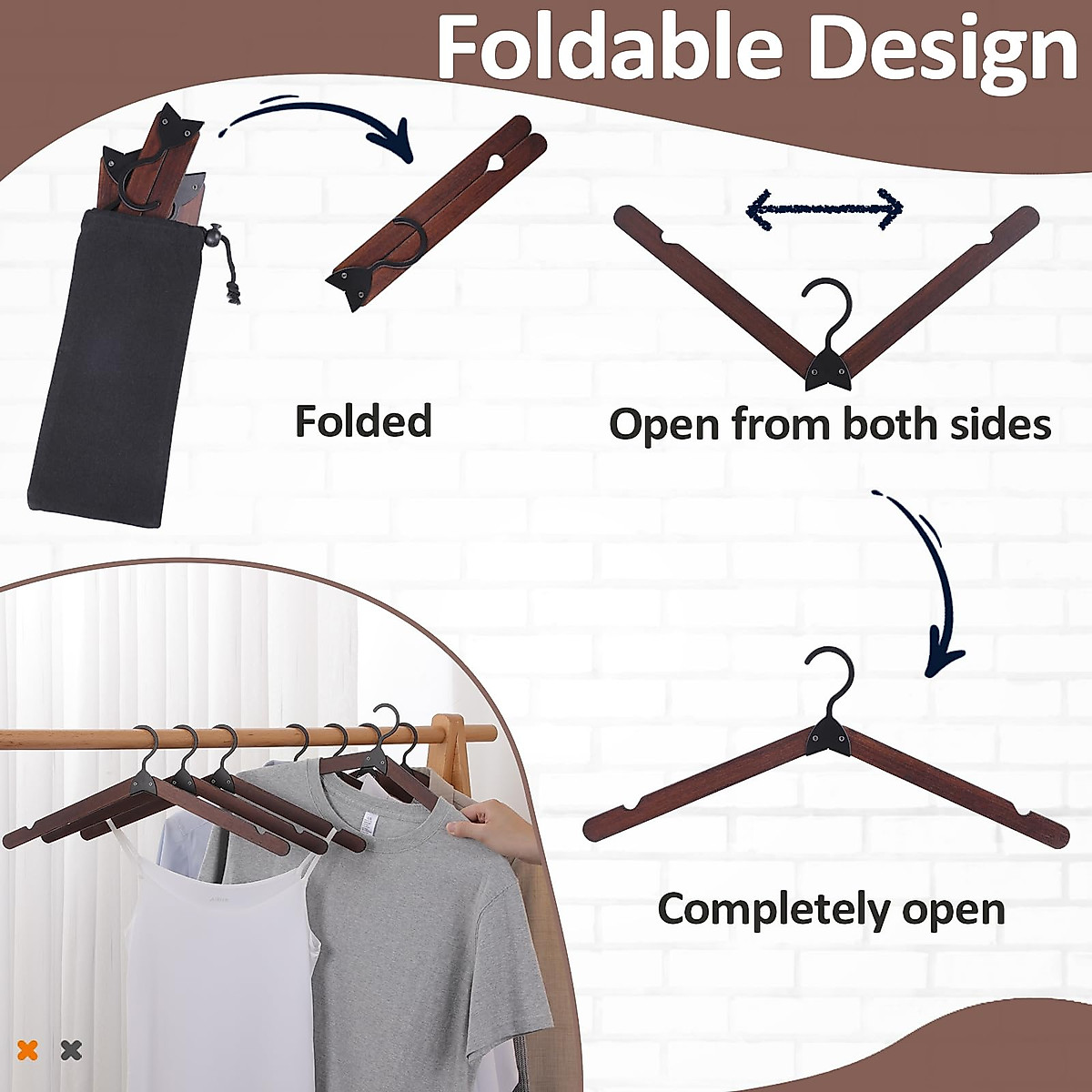 Edergoo Foldable Hangers 8 Pack, Travel Hangers Foldable for Suitcase, Foldable Hangers Space Saving for Travel, Portable Folding Clothes Hangers Travel Accessories, Collapsible RV Hangers for Trip