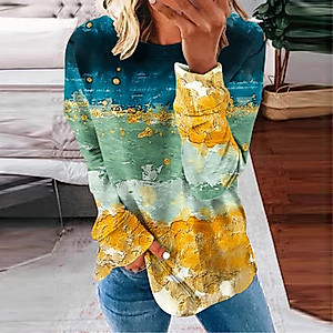 prime deals of the day today only clearance Scuba Dupes Sweatshirt Womens Crewneck Sweatshirt Lightweight Long Sleeve Tunic Gradient Tie Dye Pullover Sweater Shirt Fall y2k Clothes Yellow S