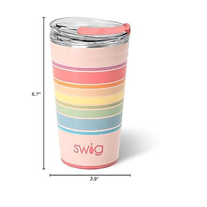 Swig Life 24oz Party Cup, Stackable Insulated Travel Coffee Tumbler with EZ Slider Lid, Cup Holder Friendly Travel Thermos, Stainless Steel 24 oz Tumbler, Reusable Coffee Mug (Good Vibrations)