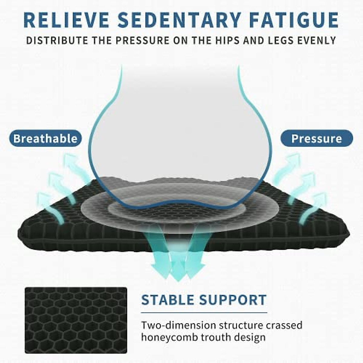 2 Pieces Gel Seat Cushion for Office Chair Car, Double Thick Cooling Egg Seat Cushion, Breathable Honeycomb, for Pressure Relief Back Tailbone Pain Wheelchair Desk Chair Black