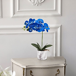 U'Artlines Artificial Orchid in White Pot Fake Phalaenopsis Flower Real Touch with Vase for Table Office Home Party Decoration (Medium, White)